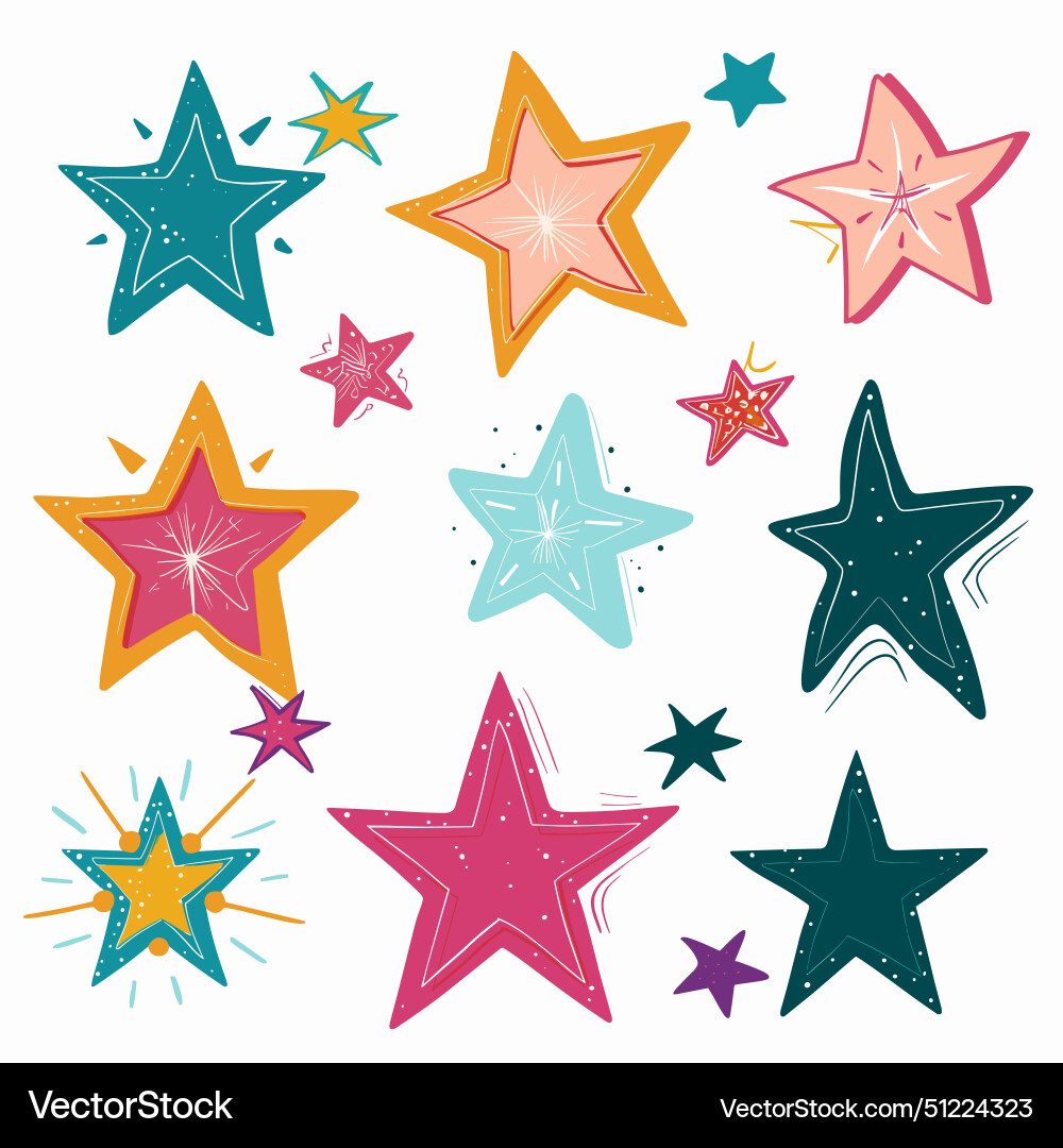 Collection colorful stars various sizes shapes Vector Image