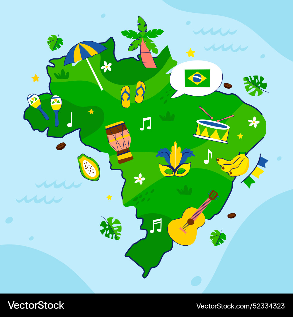 Flat design brazil map Royalty Free Vector Image