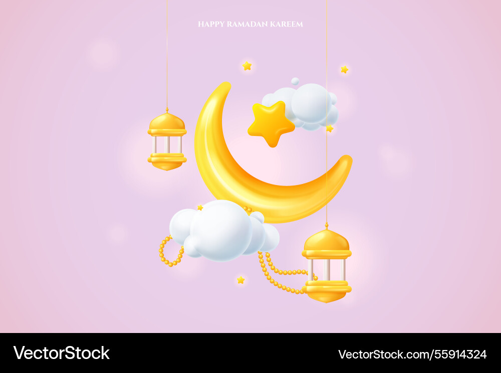 3d crescent ramadan ramadhan month moon eid Vector Image