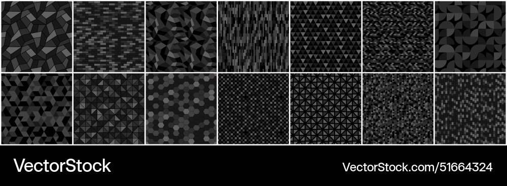 Collection of seamless black geometric patterns Vector Image
