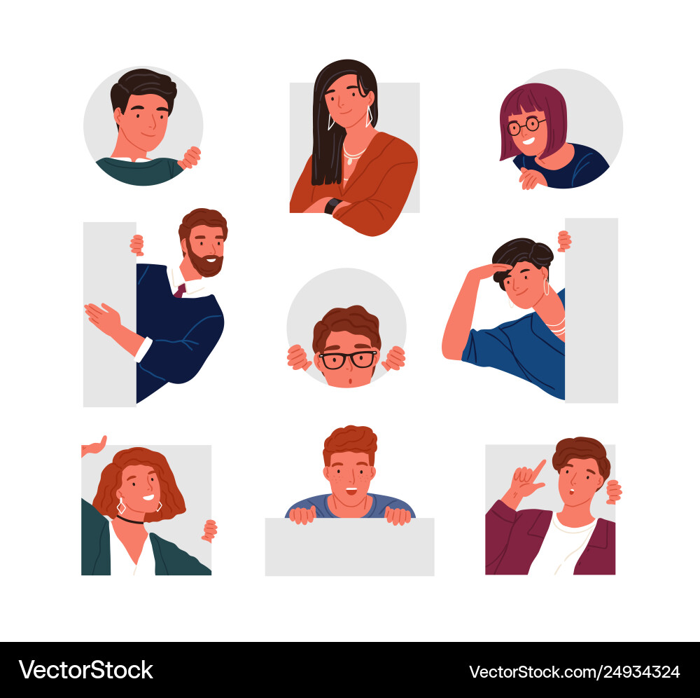 Collection peeping people isolated on white Vector Image