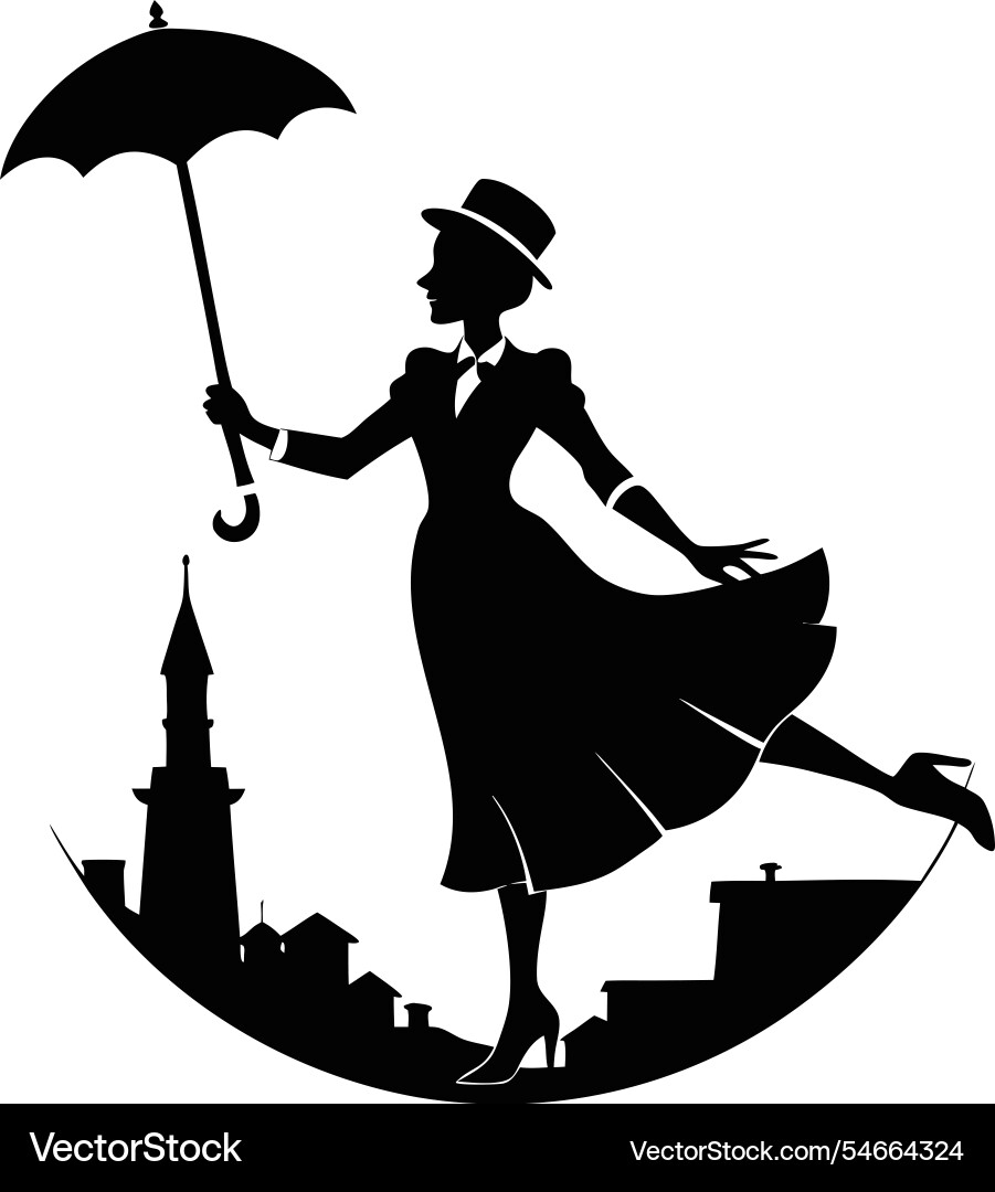 Mary Poppins Silhouette Royalty Free Vector Image