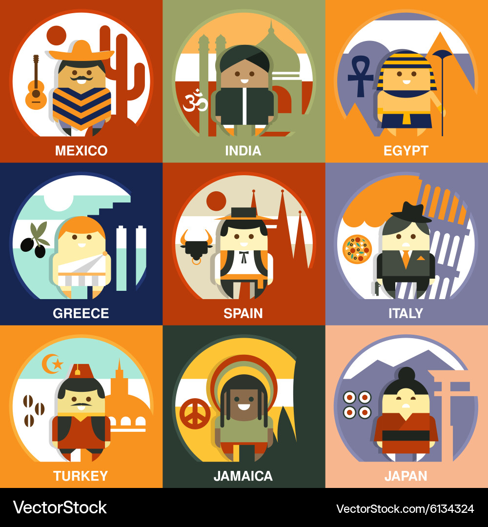 Nationalities Flat Icons Royalty Free Vector Image