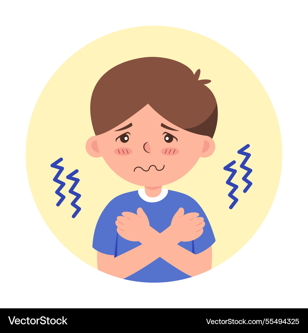 A boy have flu symptoms chills Royalty Free Vector Image