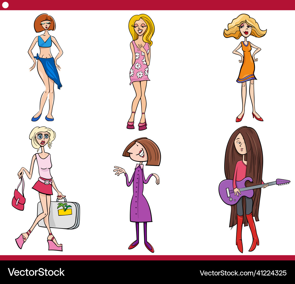 Cartoon woman comic characters humorous set Vector Image