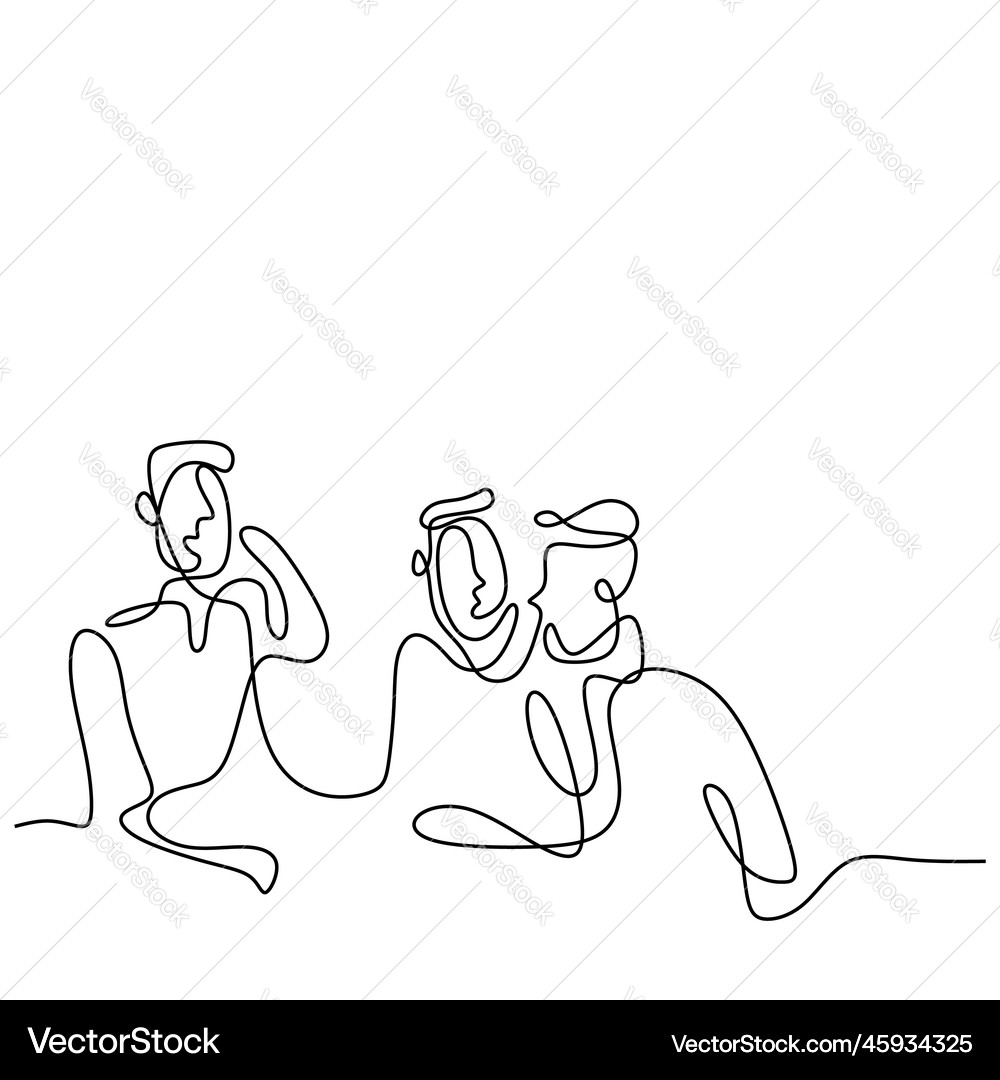 Continuous line art silhouette of three men Vector Image