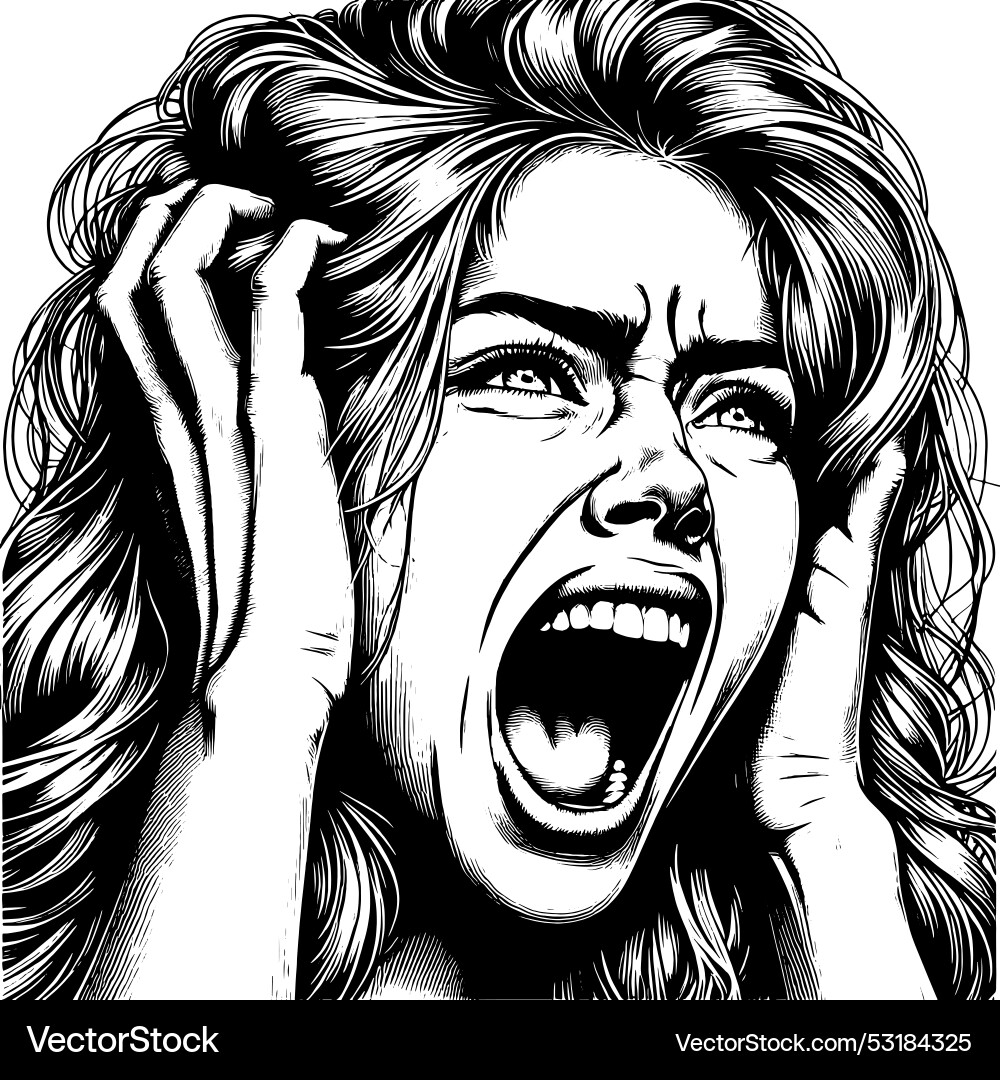 Distressed person screaming with hands on head Vector Image