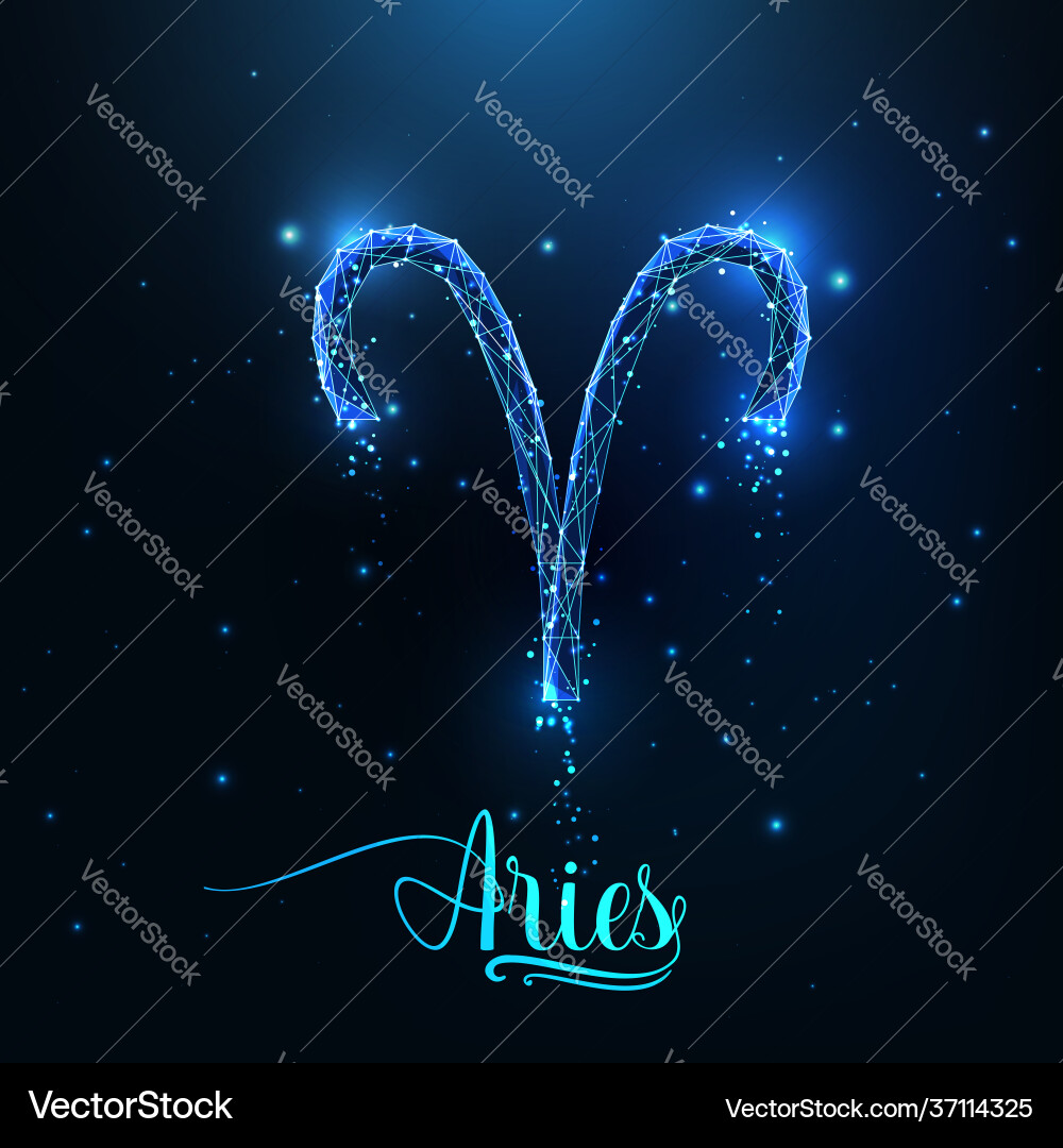 Futuristic glowing low polygonal aries zodiac sign