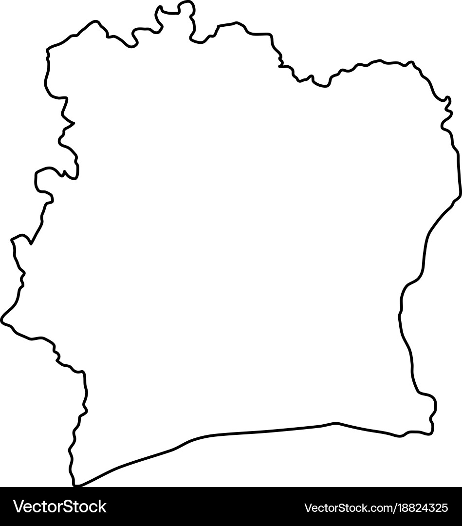 Ivory Coast Map - Black Outline Royalty Free Vector Image
