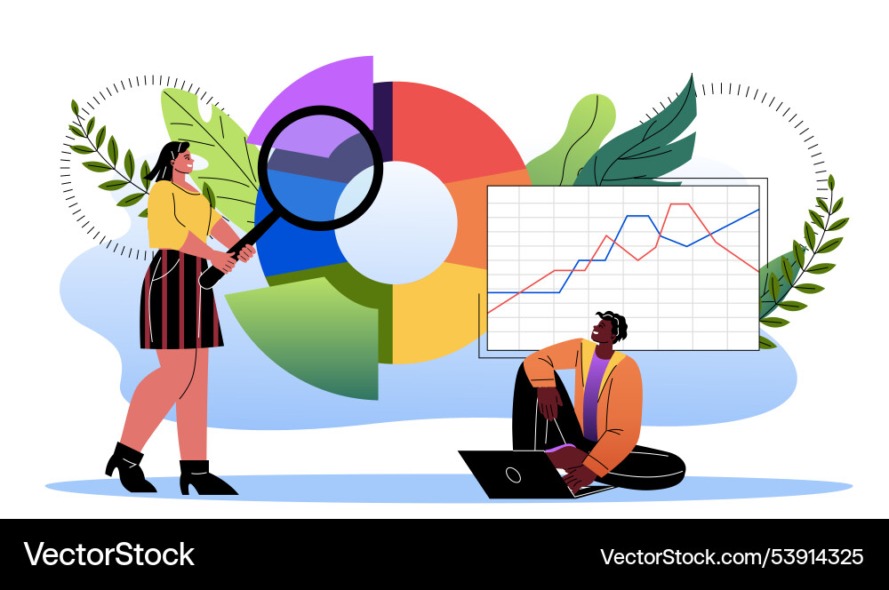 People with statistic analysis man laptop Vector Image