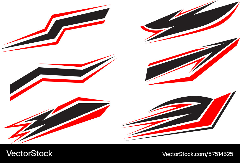 Red and black racing stripe decal design set Vector Image