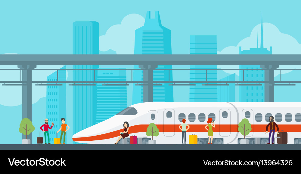 Colorful train station concept Royalty Free Vector Image