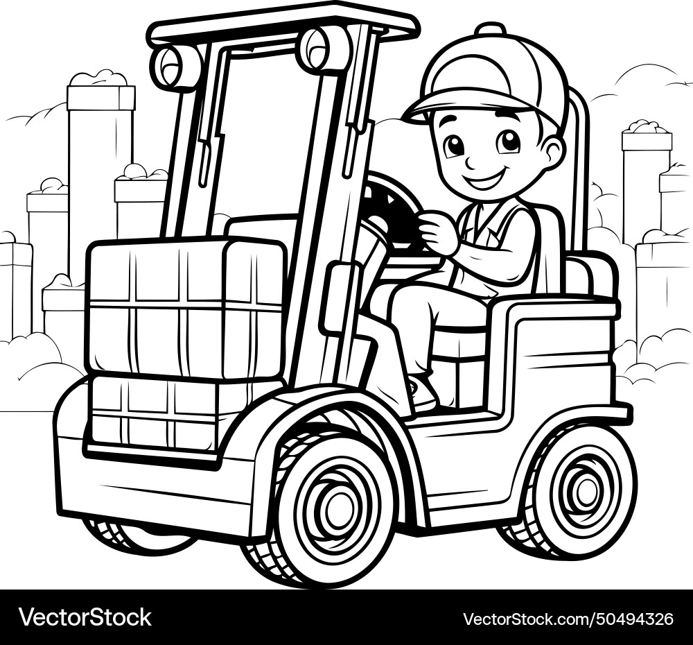 Forklift loader boy coloring page cartoon Vector Image