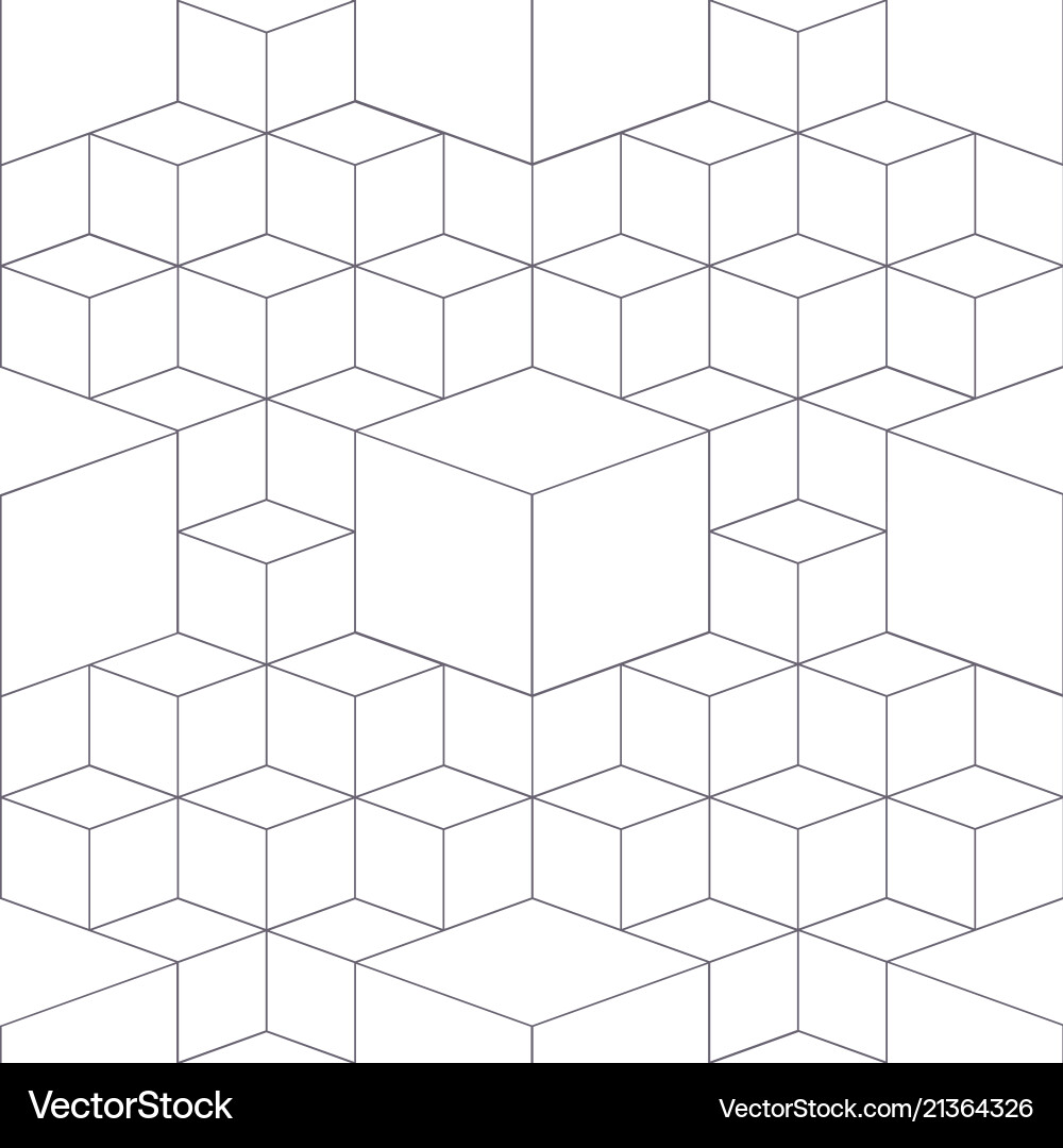 Geometric abstract 3d grid seamless pattern grey Vector Image