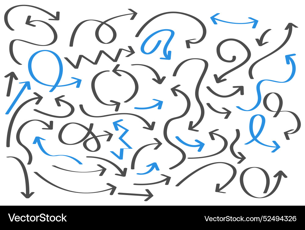 Hand Drawn Arrows And Sketch Doodle Style Curved Royalty Free Vector