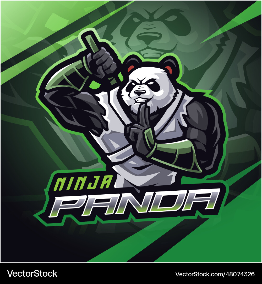 Ninja panda esport mascot logo design Royalty Free Vector