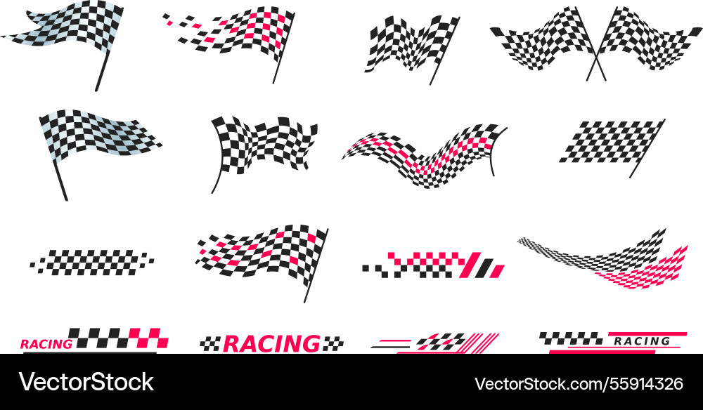 Racing checkered flags rally race logo emblems Vector Image