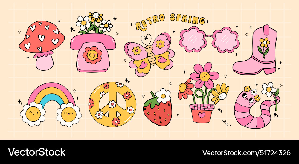 Retro groovy spring flower power vintage 90s item Vector Image