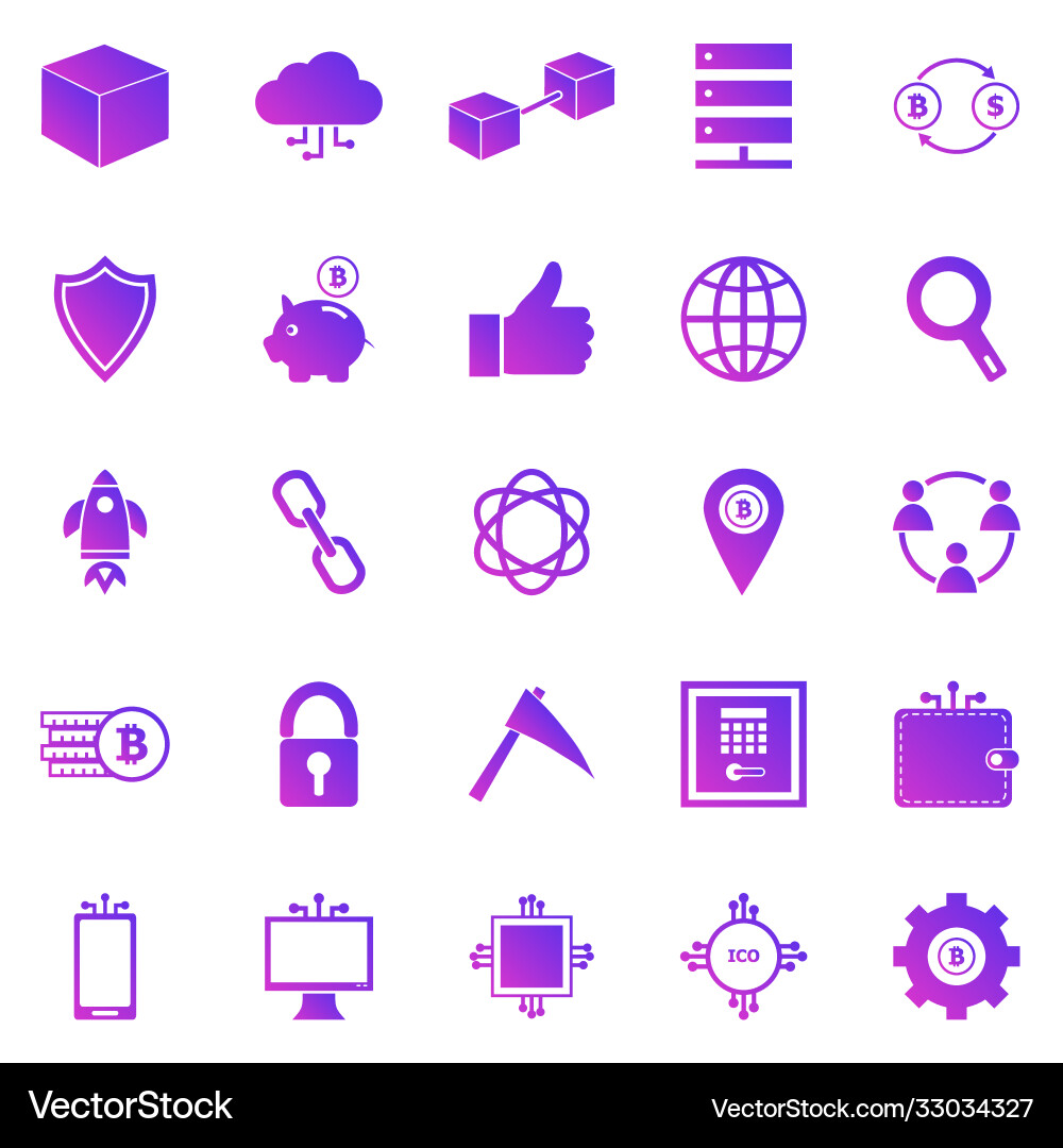 Blockchain gradient icons on white background Vector Image