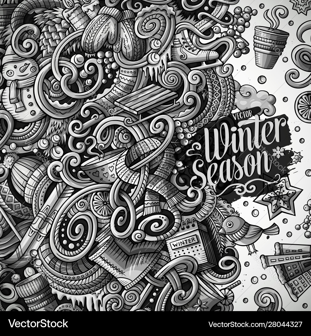 Cartoon cute doodles hand drawn winter frame Vector Image