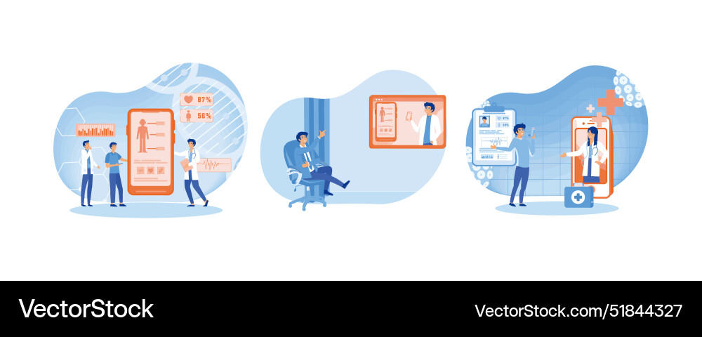 Doctors examining a patient using a medical app Vector Image