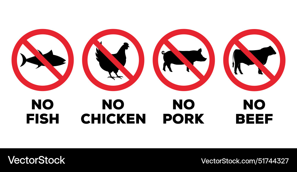 No pork chicken beef and fish symbol Royalty Free Vector