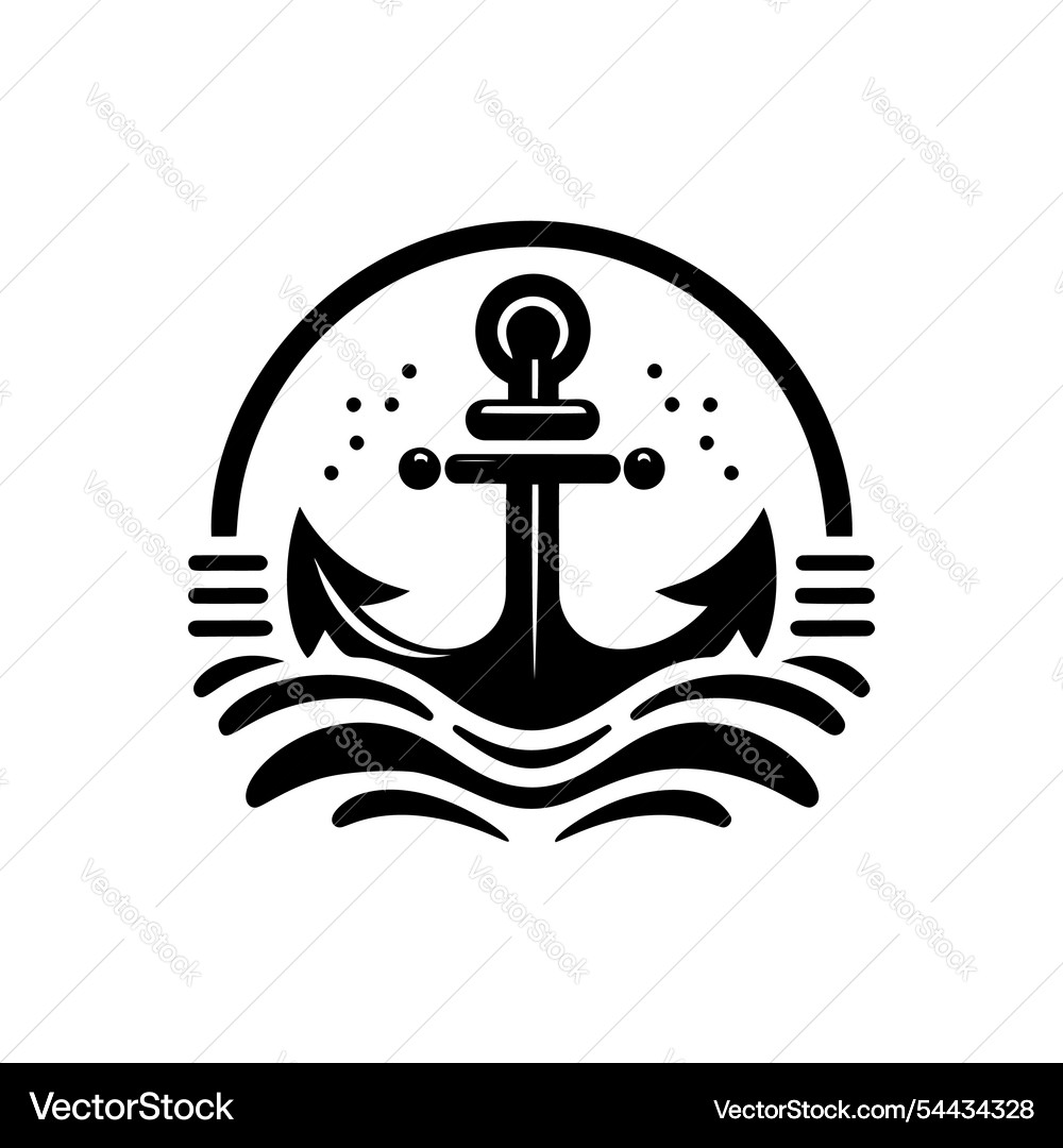 Black and white anchor with waves icon Royalty Free Vector