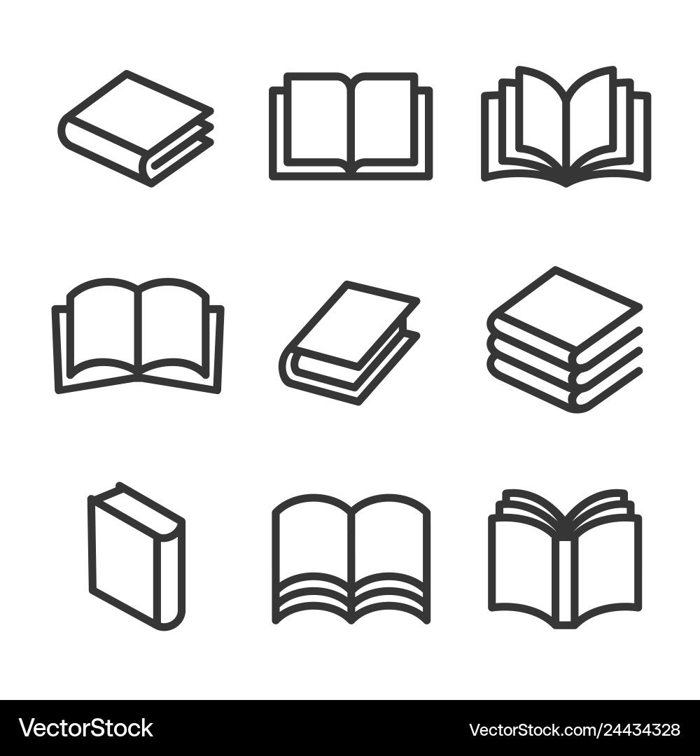 Book line style icons set on white background Vector Image