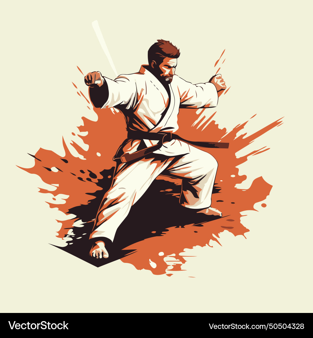 Karate fighter in action grunge style Royalty Free Vector