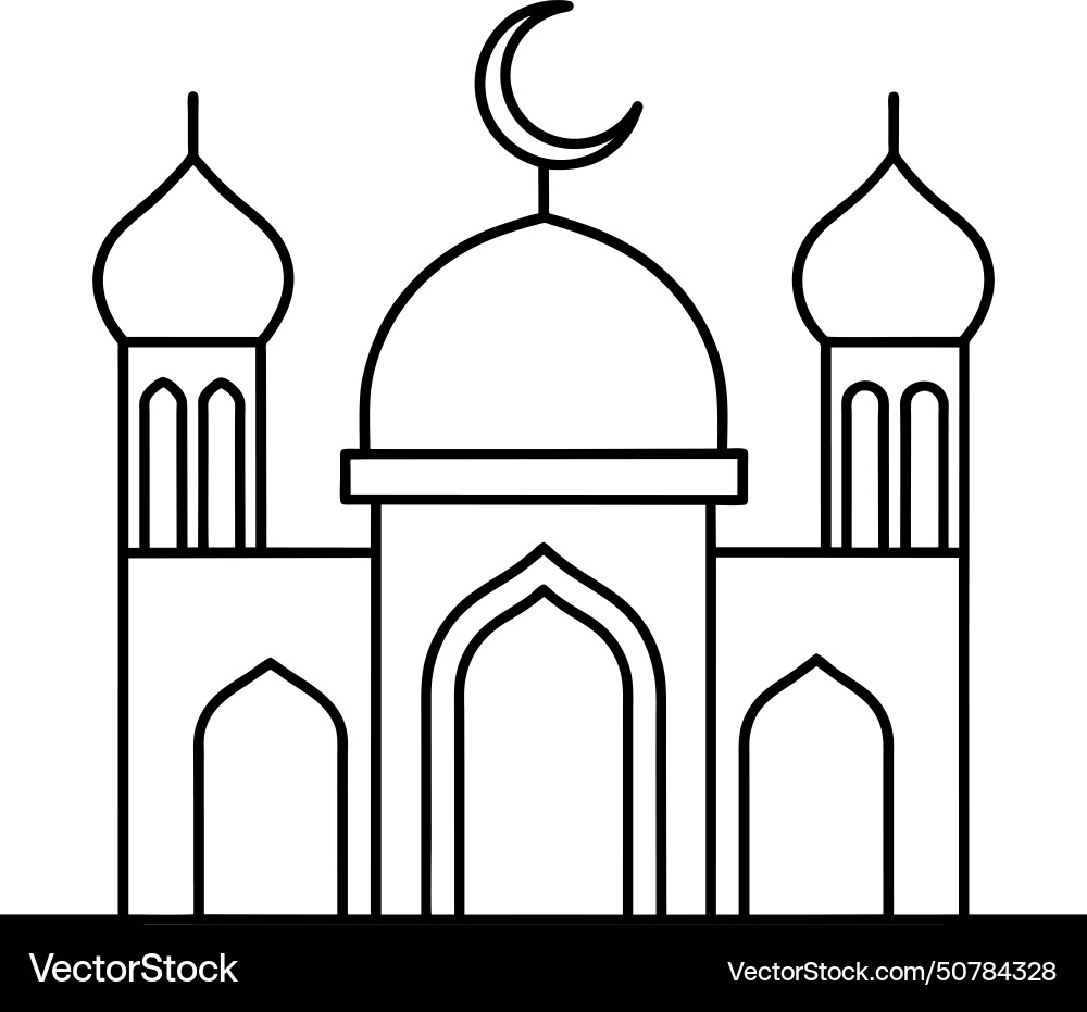 Ramadan kareem outline mosque on white background Vector Image