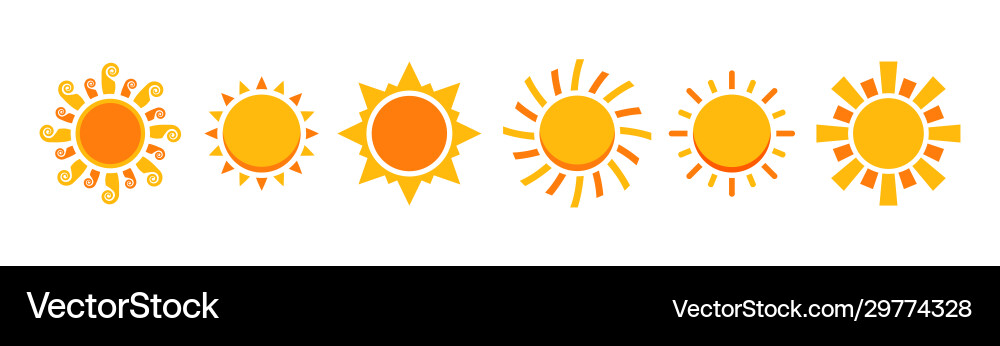 Sun icon set isolated Royalty Free Vector Image