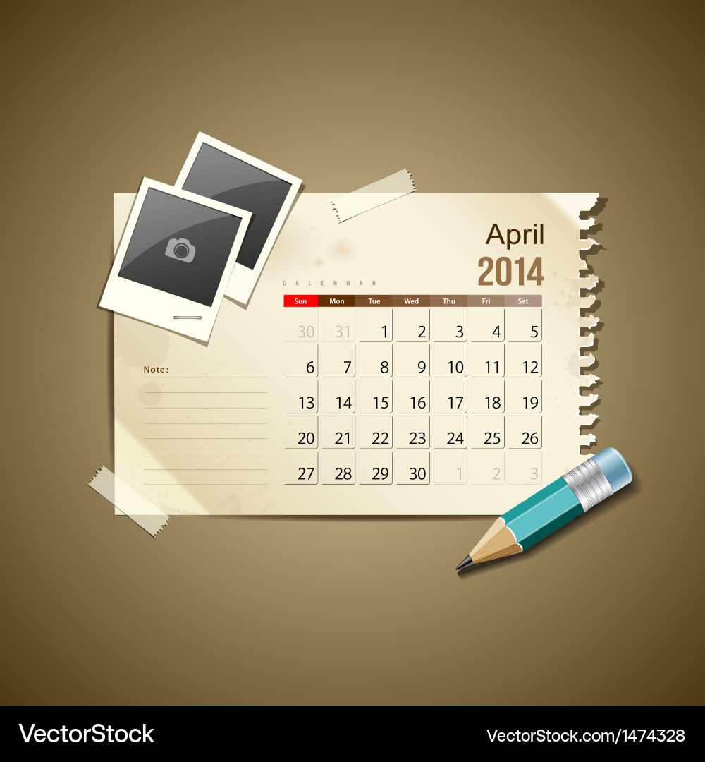 Vintage April Calendar Royalty Free Vector Image