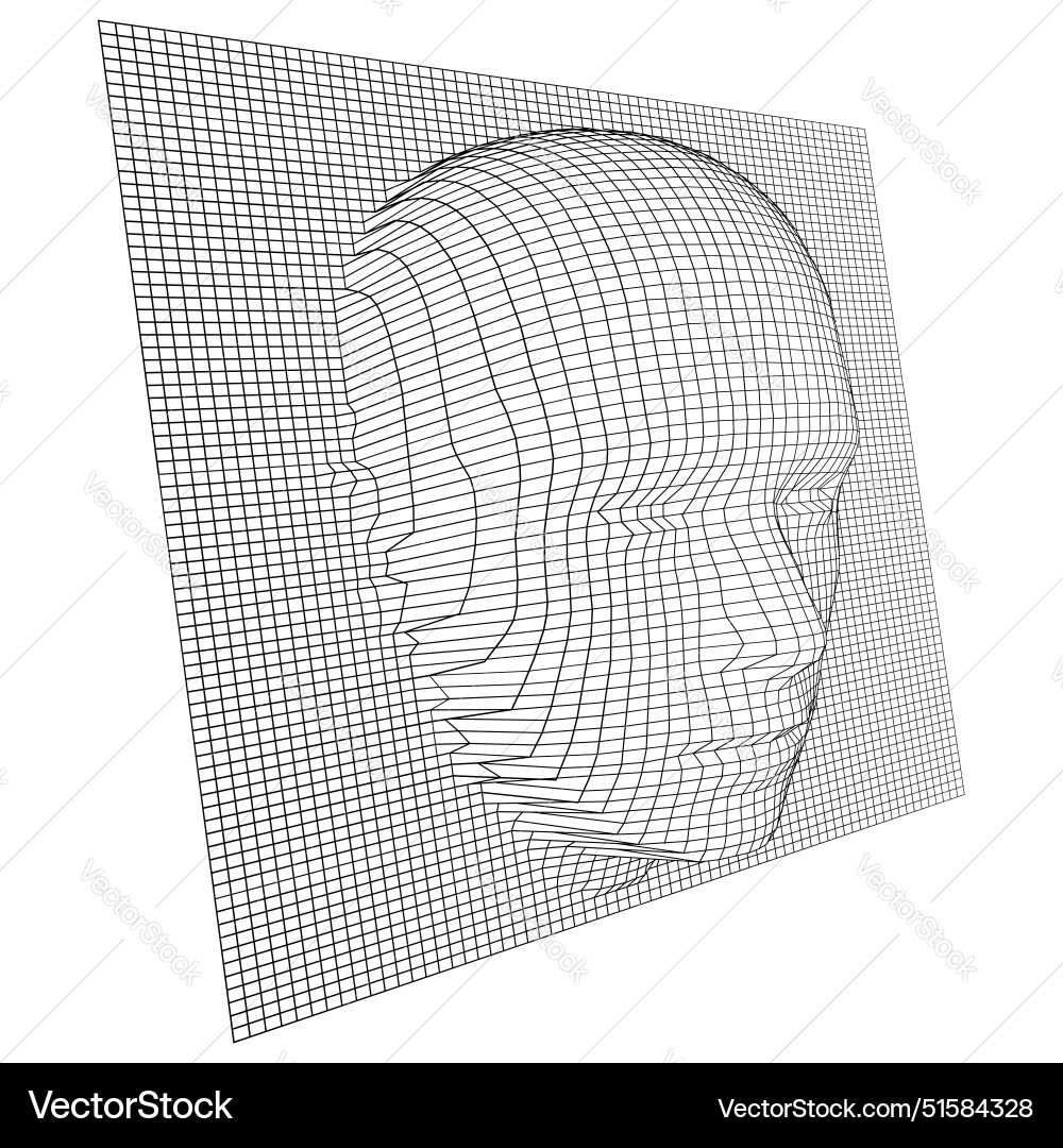 Wireframe grid and human face protruding through Vector Image
