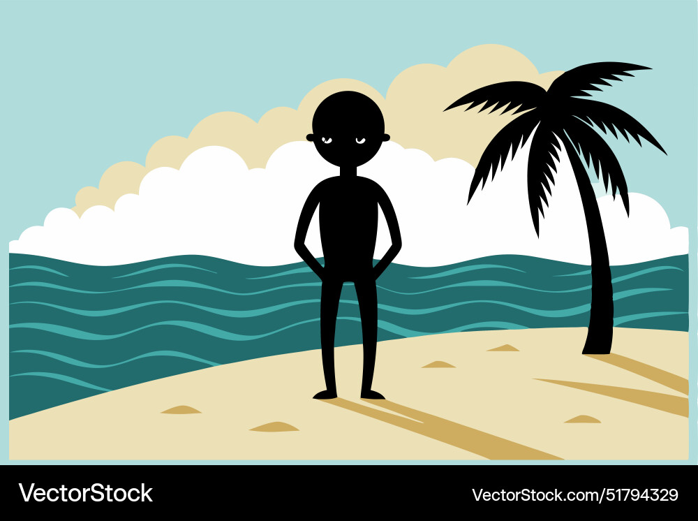 Black silhouette style beach sand f Royalty Free Vector