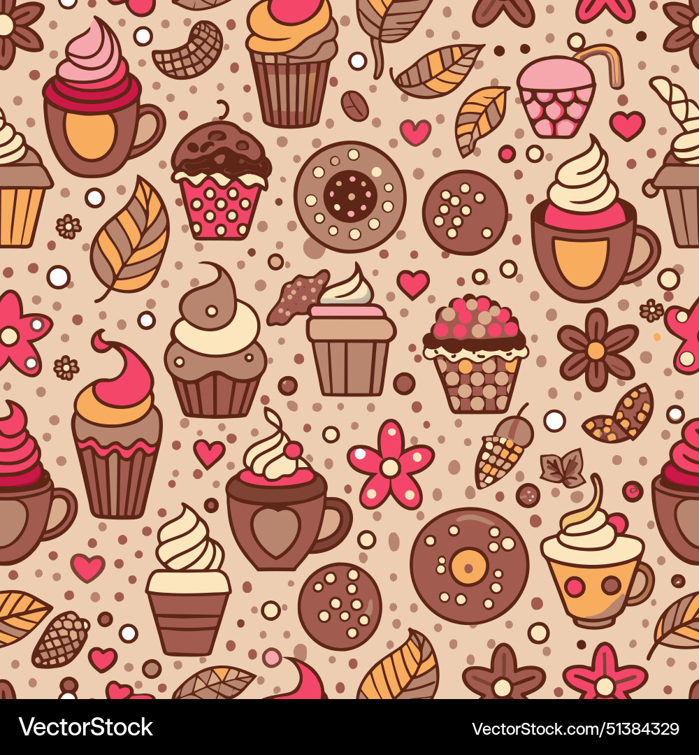 Coffee pattern and cakes Royalty Free Vector Image