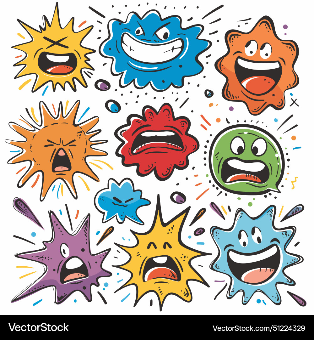 Collection colorful germ characters expressing Vector Image