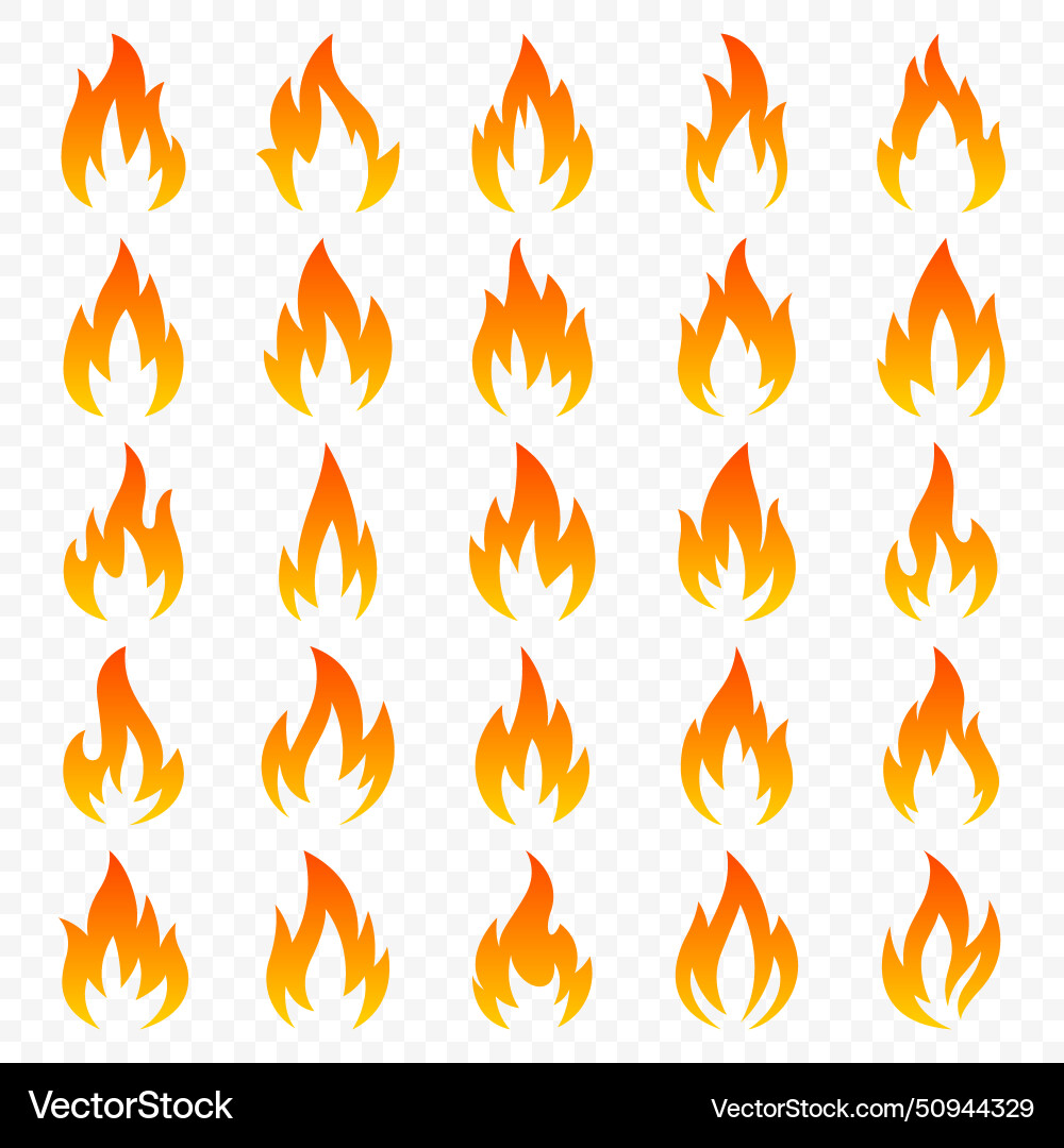 Fire flame icon set isolated campfire Royalty Free Vector