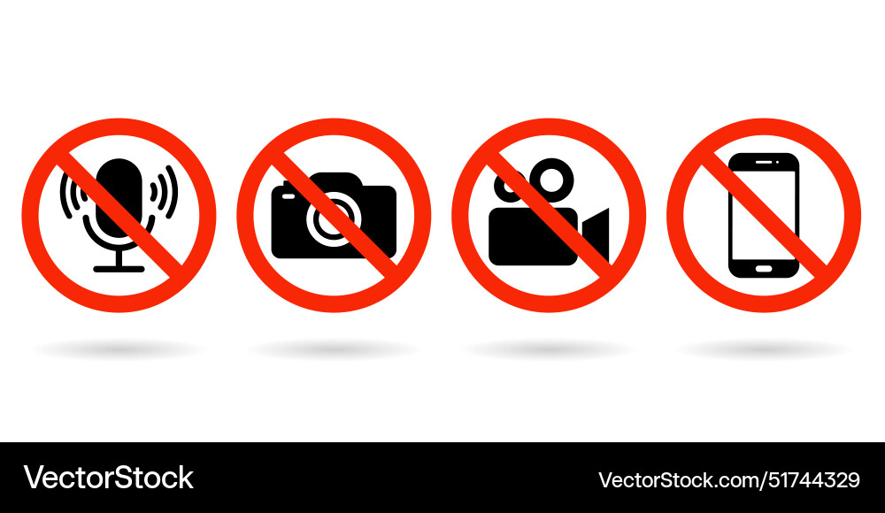 No Recording Icons - Prohibited Signs Royalty Free Vector
