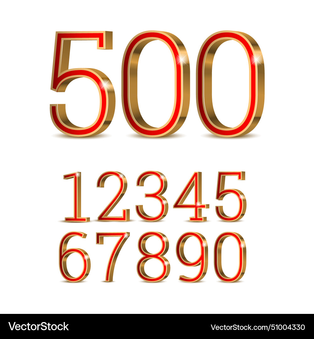 3d red numbers with golden outline Royalty Free Vector Image