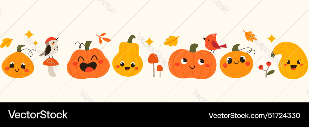 Cute funny autumn pumpkin seamless border Vector Image