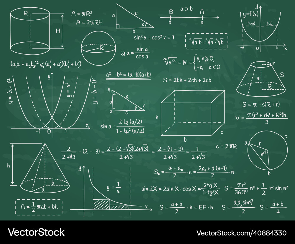 Math geometry or physics calculation formulas Vector Image