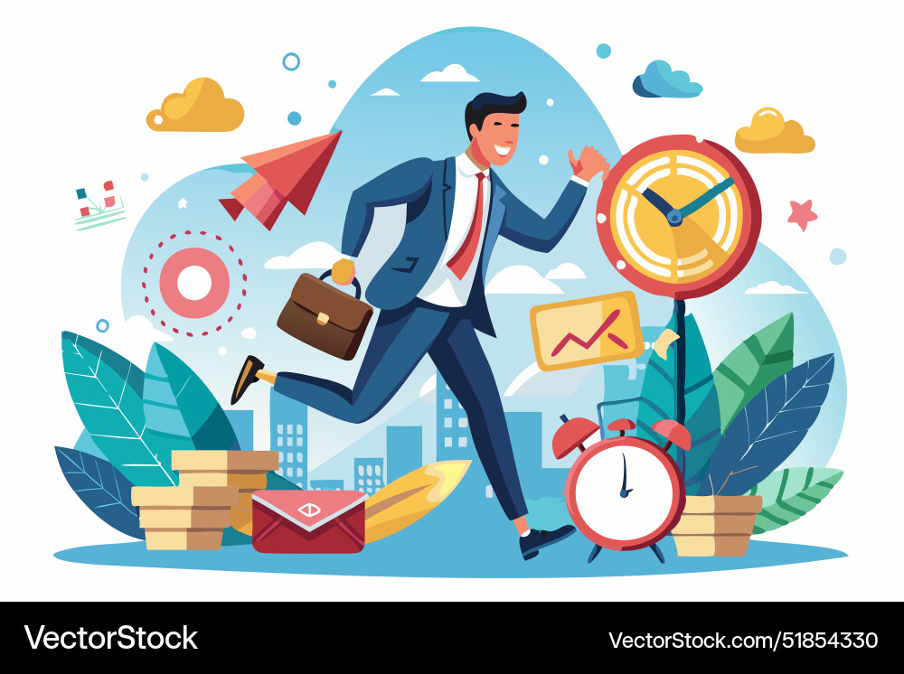 Time management hero businessman in action Vector Image