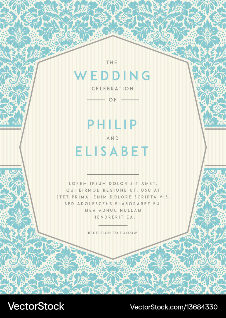 Vintage Damask Wedding Invitation Royalty Free Vector Image