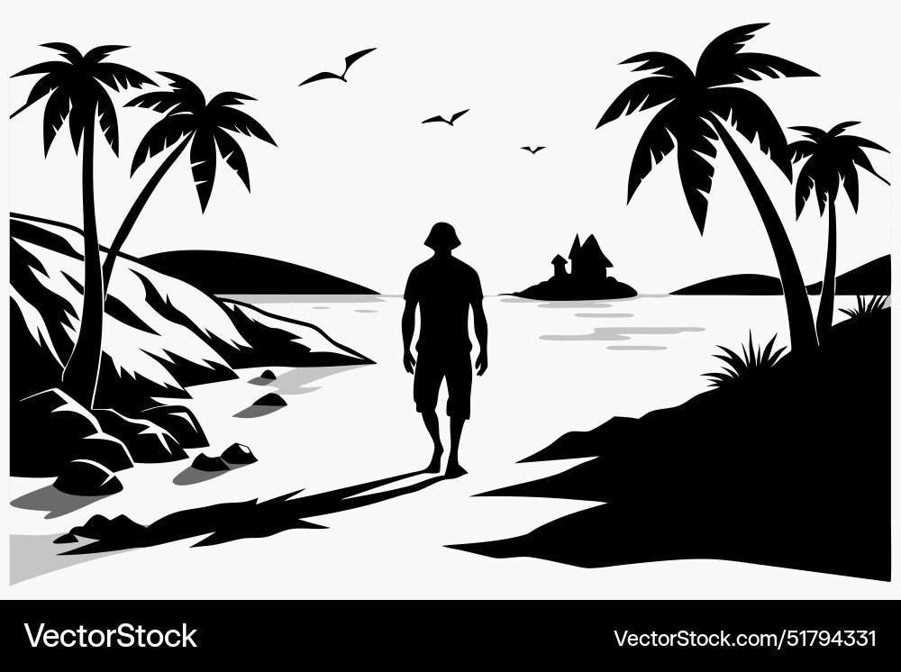 Black silhouette style beach sand g Royalty Free Vector