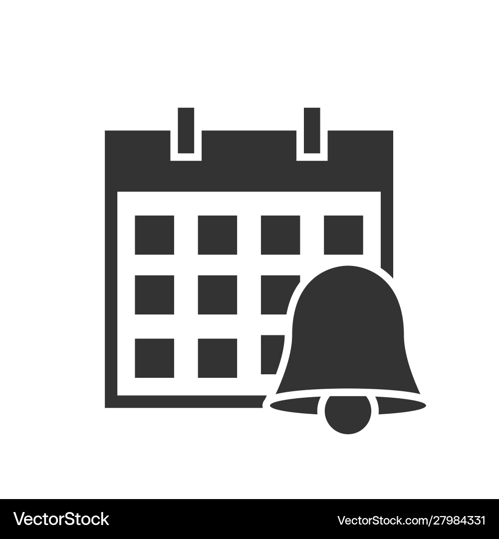 Calendar with bell black icon on white background Vector Image