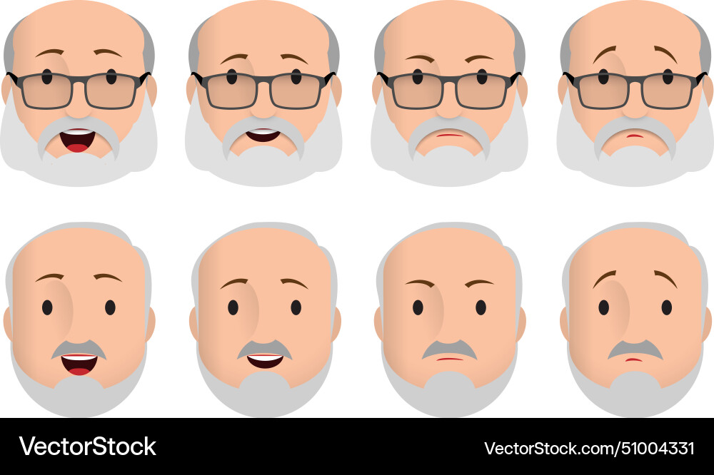 Faces icons old man character with different Vector Image