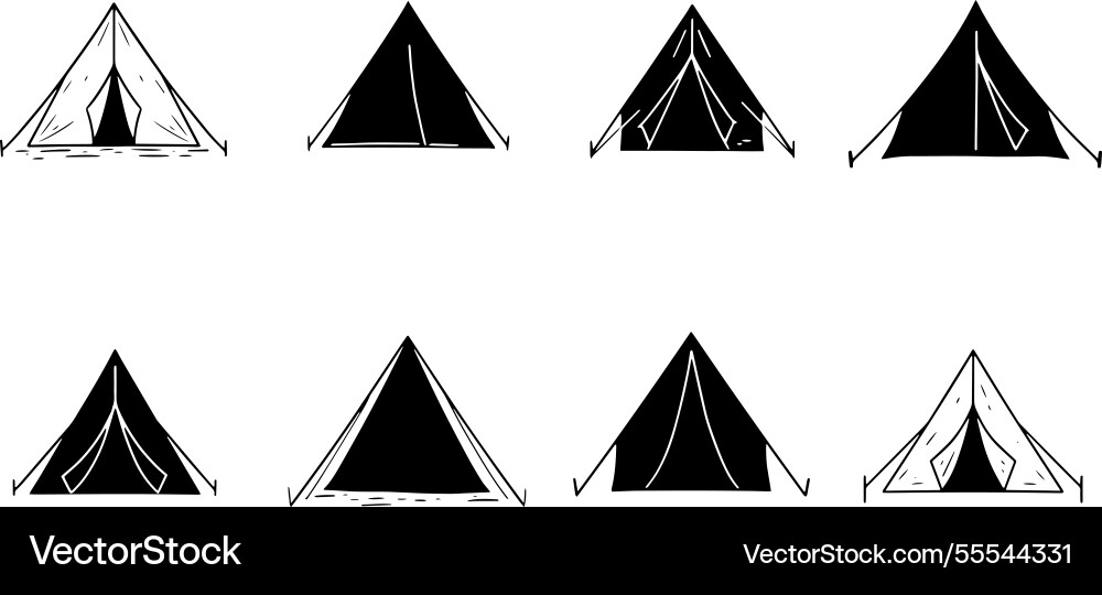 Outdoor tent symbols black mountain Royalty Free Vector