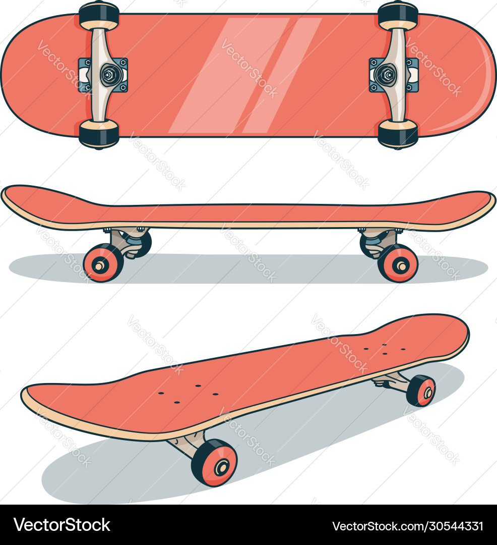 Red skateboard from various angles Royalty Free Vector Image