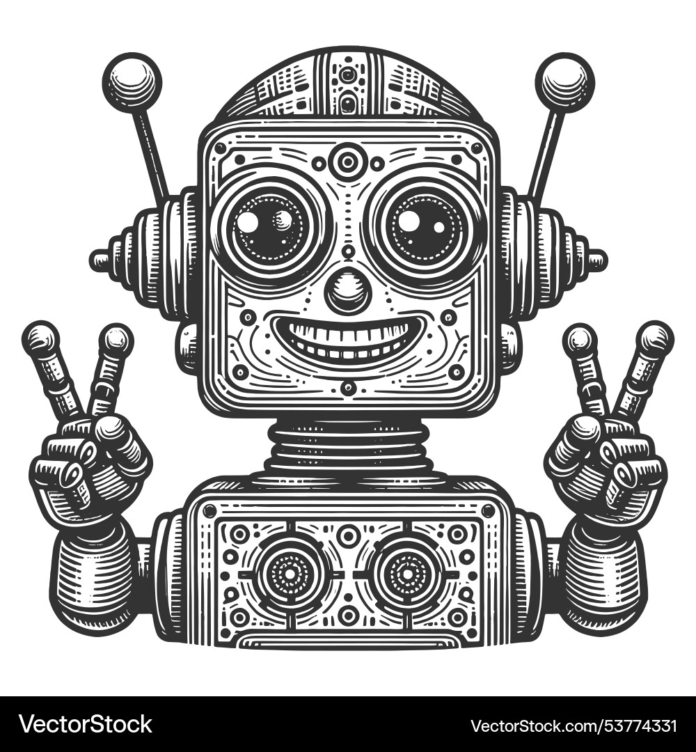 Robot making peace sign Royalty Free Vector Image