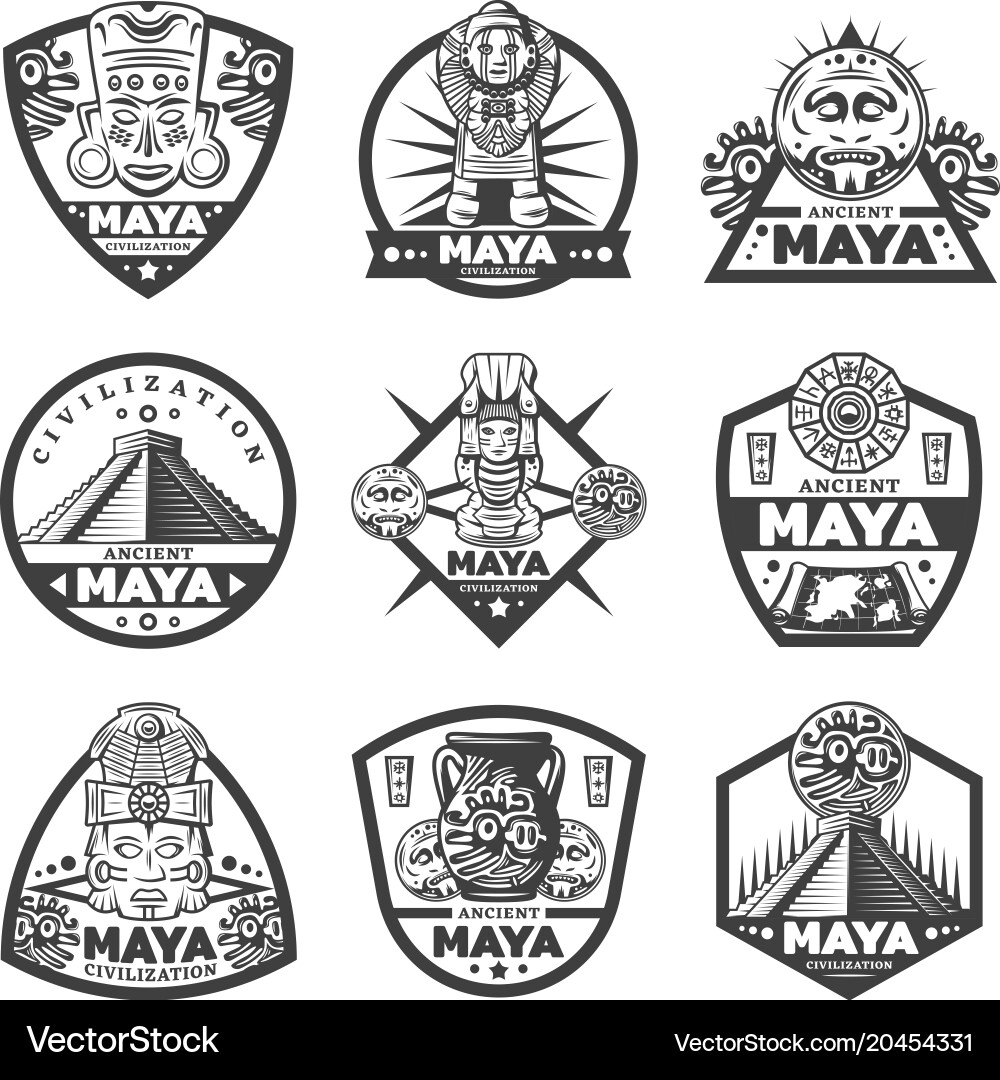 Vintage monochrome maya labels set Royalty Free Vector Image